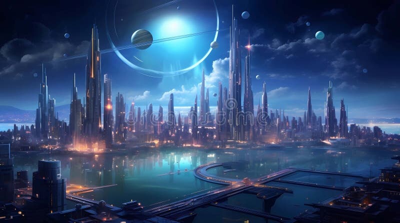 Future City and Planet, 3d Rendering, Computer Digital Drawing ...