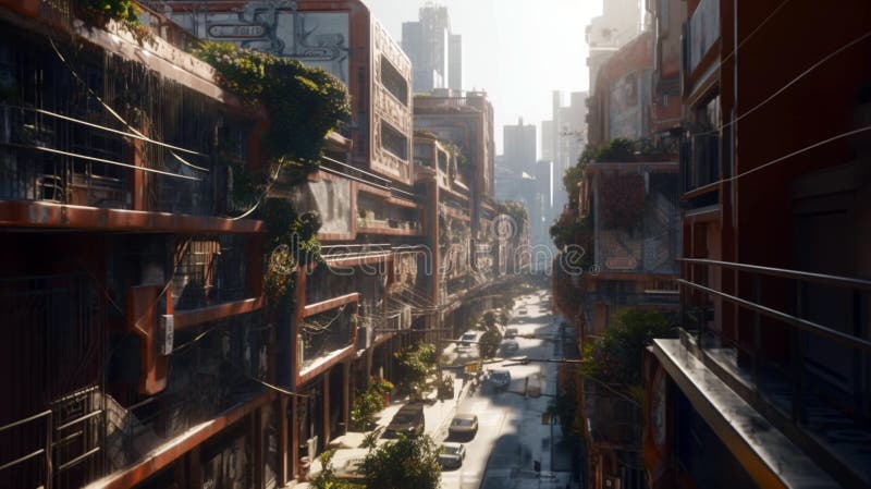 Future City Street View. Future City on the Coast. AI Generative Stock ...