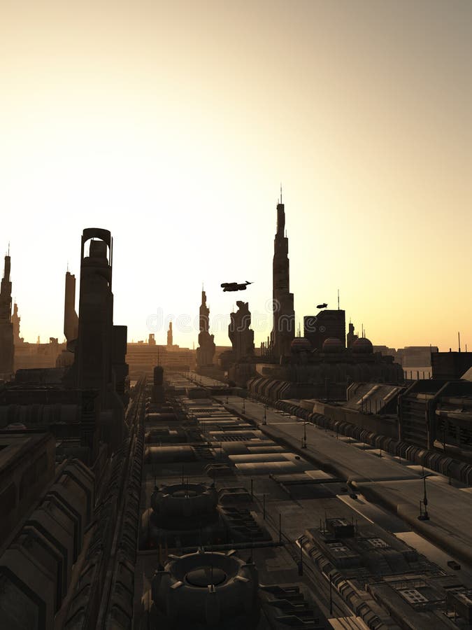 Future City Streets at Sunrise Stock Illustration - Illustration of ...