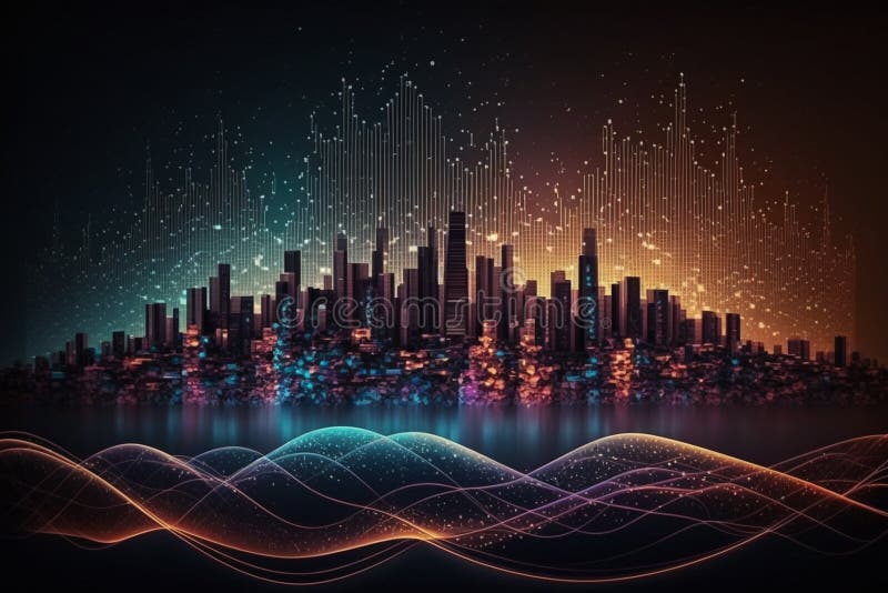 The Future Cityscape Abstract Background, Represented by Dots Connected ...