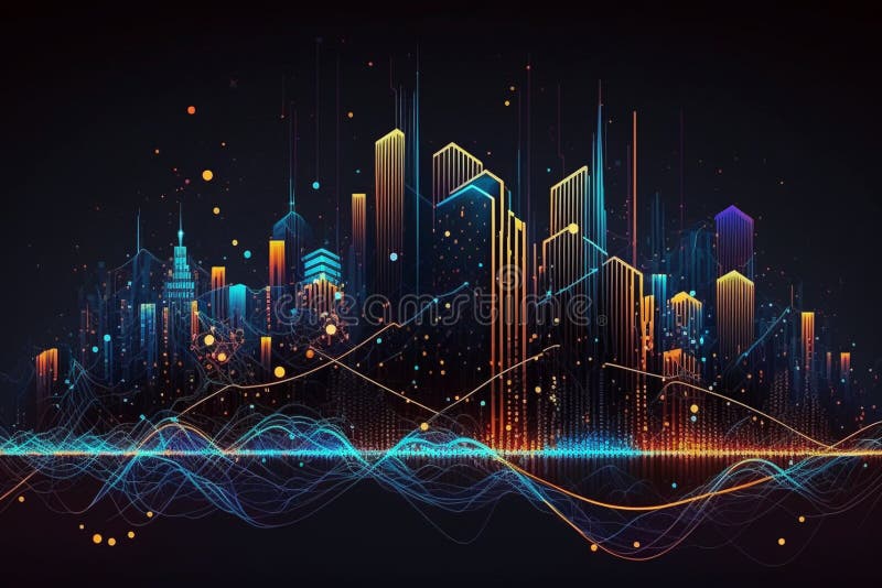 The Future Cityscape Abstract Background, Represented by Dots Connected ...