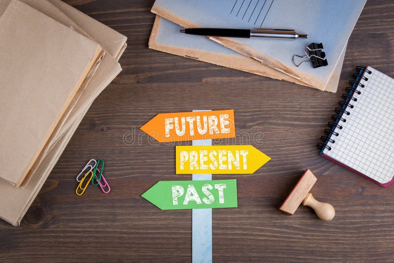 Future Concept. Paper Signpost on a Wooden Desk Stock Image - Image of ...