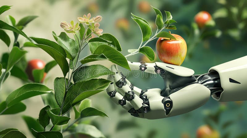 Future Concept of Robot Hand Holding Artificial Apple with Green Stem ...