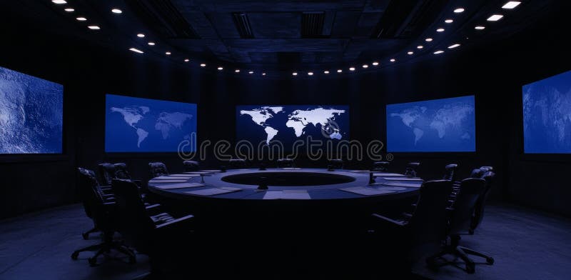 Future Conference Room in a Command Center in 3D Stock Photo - Image of ...