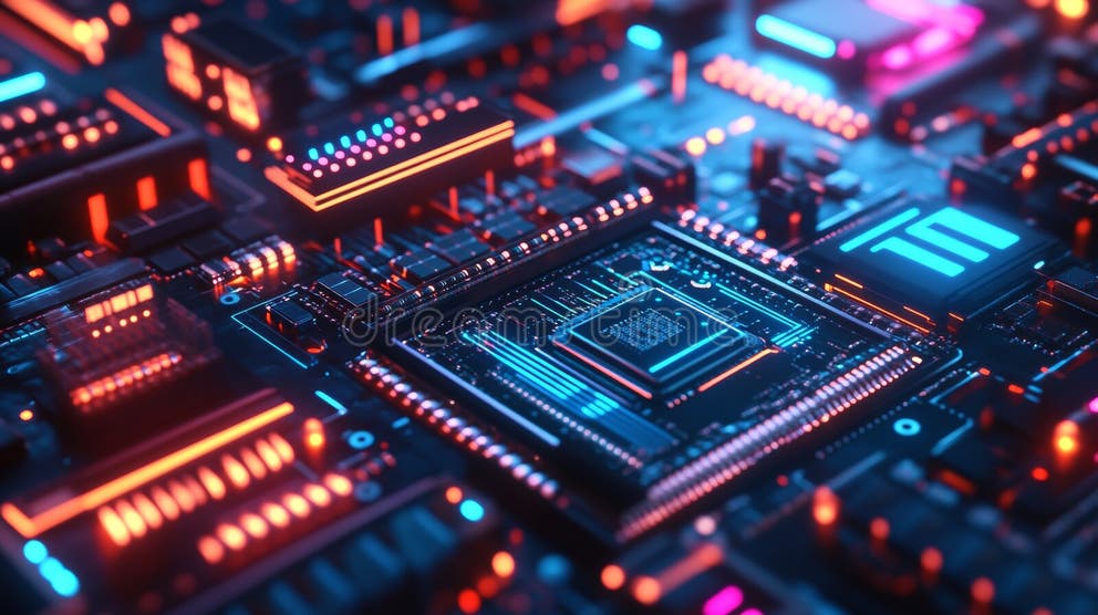 Future CPU Interface Holographic Circuit Board with Vibrant ...