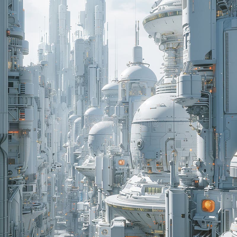 Future Cyber City with Large Technical Building and Lights Stock ...