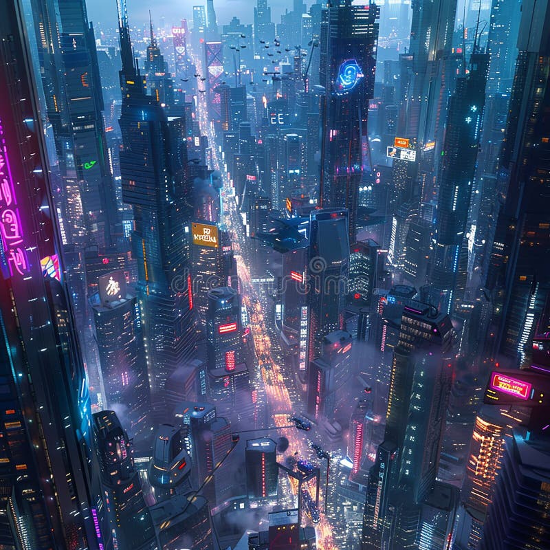 Future Cyber City with Large Technical Building and Lights Stock ...