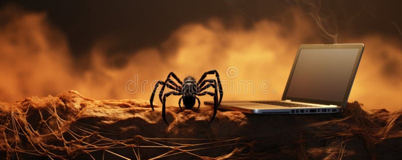 Future of Cyber Microchip Crowling Spider. Network Security System ...