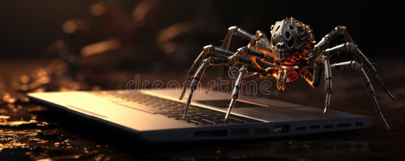 Future of Cyber Microchip Crowling Spider. Network Security System ...