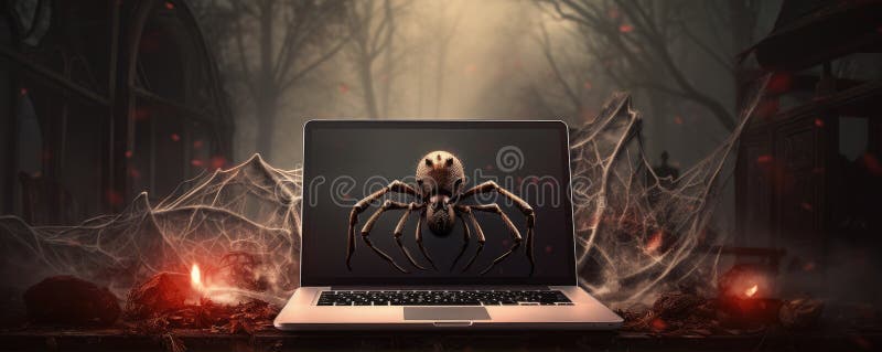 Future of Cyber Microchip Crowling Spider. Network Security System ...