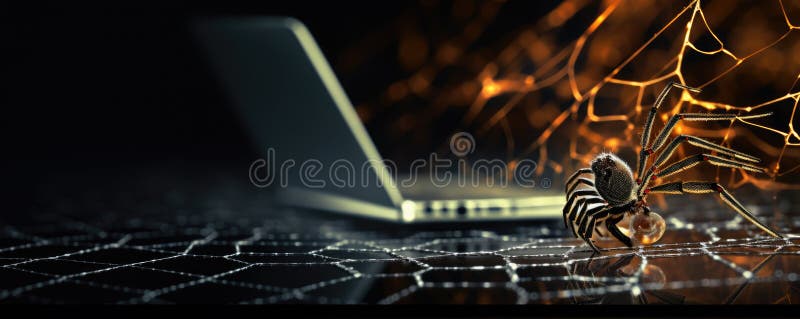 Future of Cyber Microchip Crowling Spider. Network Security System ...
