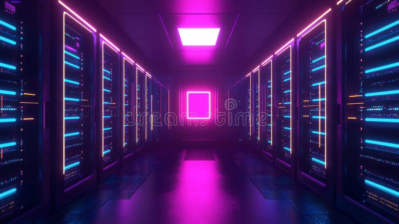 Future Data Centre with Neon-Lit Servers, Cybersecurity Concept: Modern ...