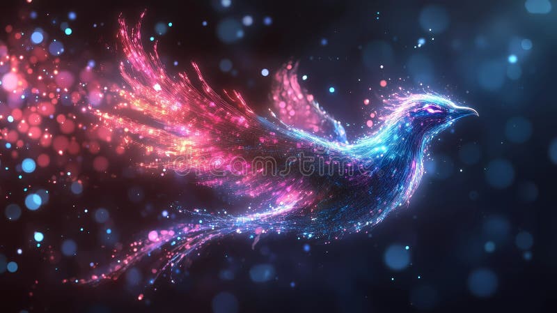 Future Data: Neon Phoenix in the Digital Universe Stock Illustration ...