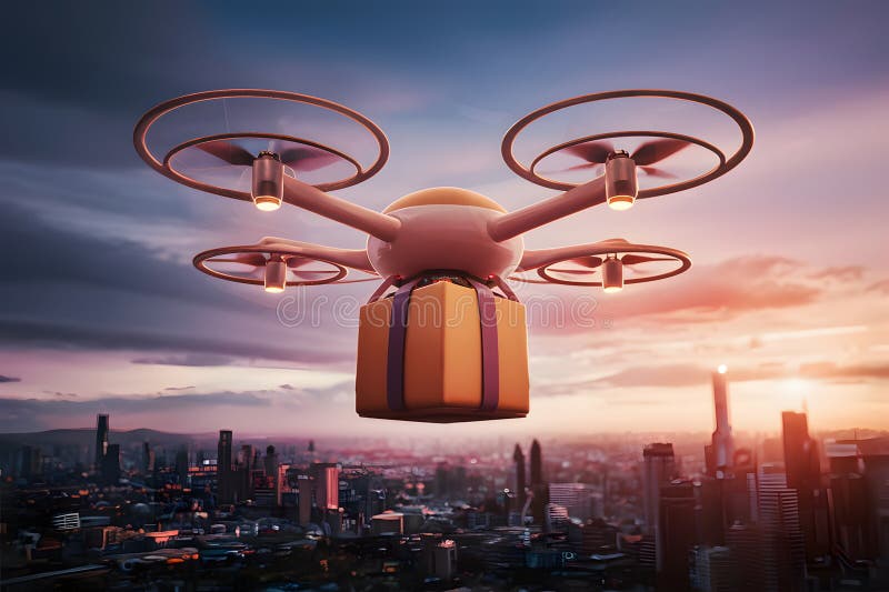 Future Delivery Drone with Parcel Box, Innovative Technology Concept ...