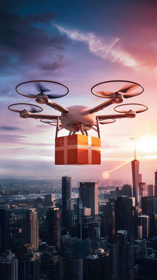 Future Delivery Drone with Parcel Box, Innovative Technology Concept ...