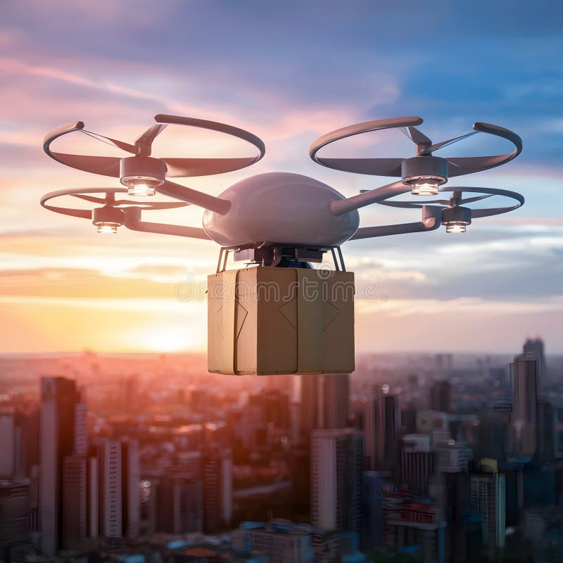 Future Delivery Drone with Parcel Box, Innovative Technology Concept ...