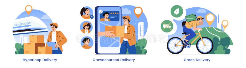 Future of Delivery. Flat Vector Stock Illustration - Illustration of ...