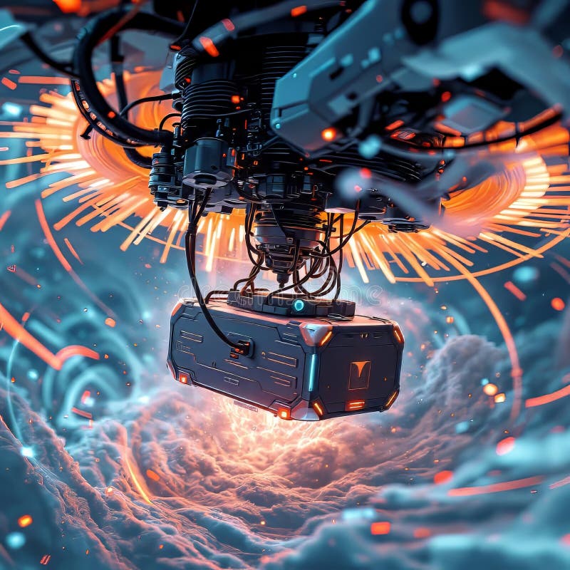 Future of Delivery Macro CloseUp of a HighTech Drone Package Delivery ...