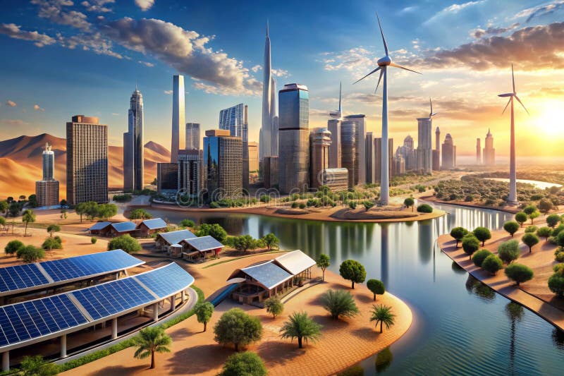 Future Desert Oasis Metropolis Stock Illustration - Illustration of ...