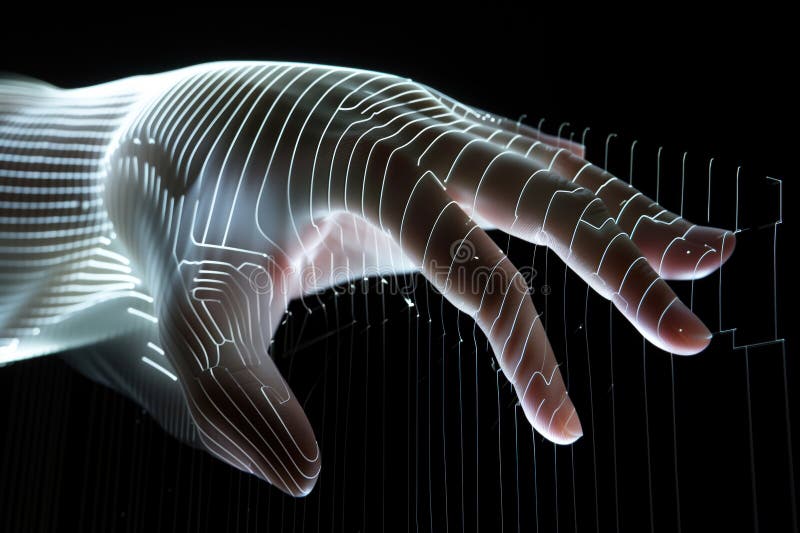 Future Digital Technology 3D Scan of Human Hand at Composite Rendering ...