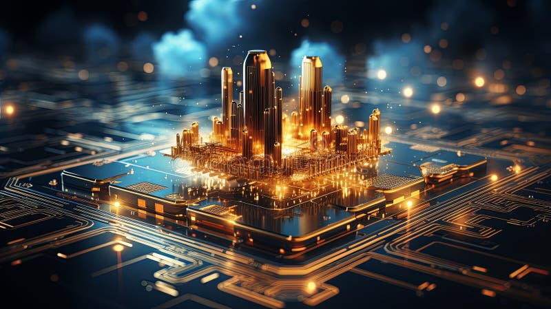 Future Digital Technology Network Background with World Night City Map ...