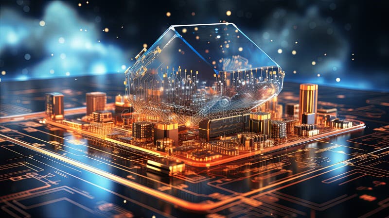 Future Digital Technology Network Background with World Night City Map ...