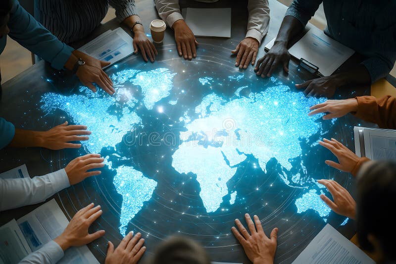 Future-driven Teamwork Surrounding Virtual Earth Display. Generated Ai ...