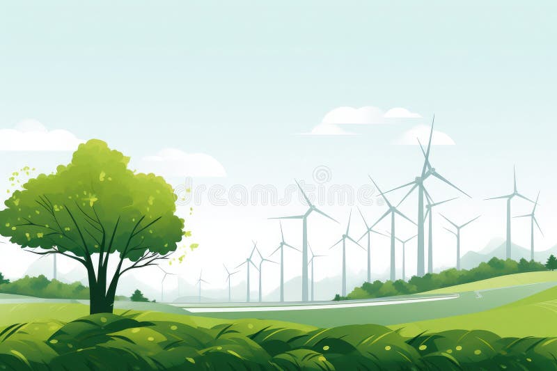 Future Ecosystem with Building, Tree and Windmill. Green Energy ...