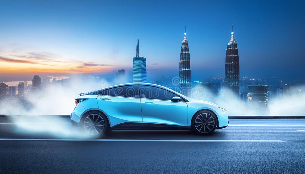 Future, EV CAR Concept, EV Car with Smoke Ambient BG Stock Illustration ...