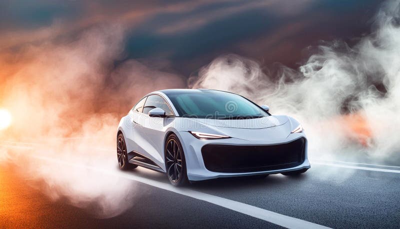 Future, EV CAR Concept, EV Car with Smoke Ambient BG Stock Illustration ...