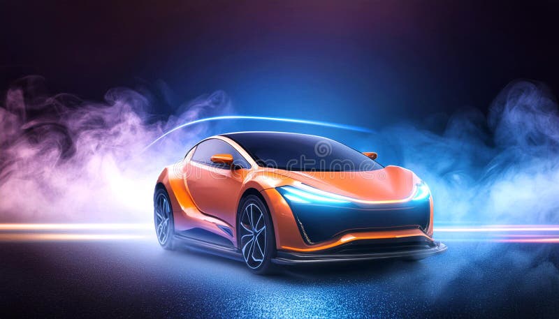 Future, EV CAR Concept, EV Car with Smoke Ambient BG Stock Illustration ...