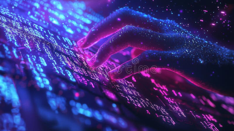 Future-focused Digital Software Development: Developer Typing on Keyboard, Coding and Displaying ...