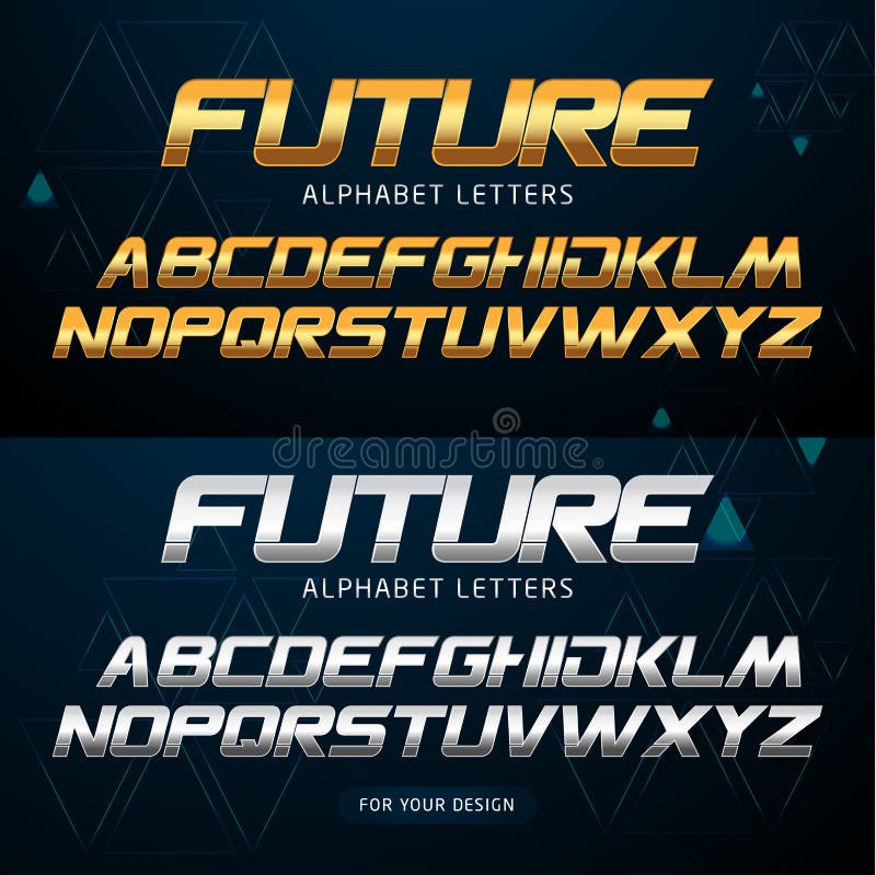 Future Font Letters in Gold and Silver Colors - Modern Abstract ...