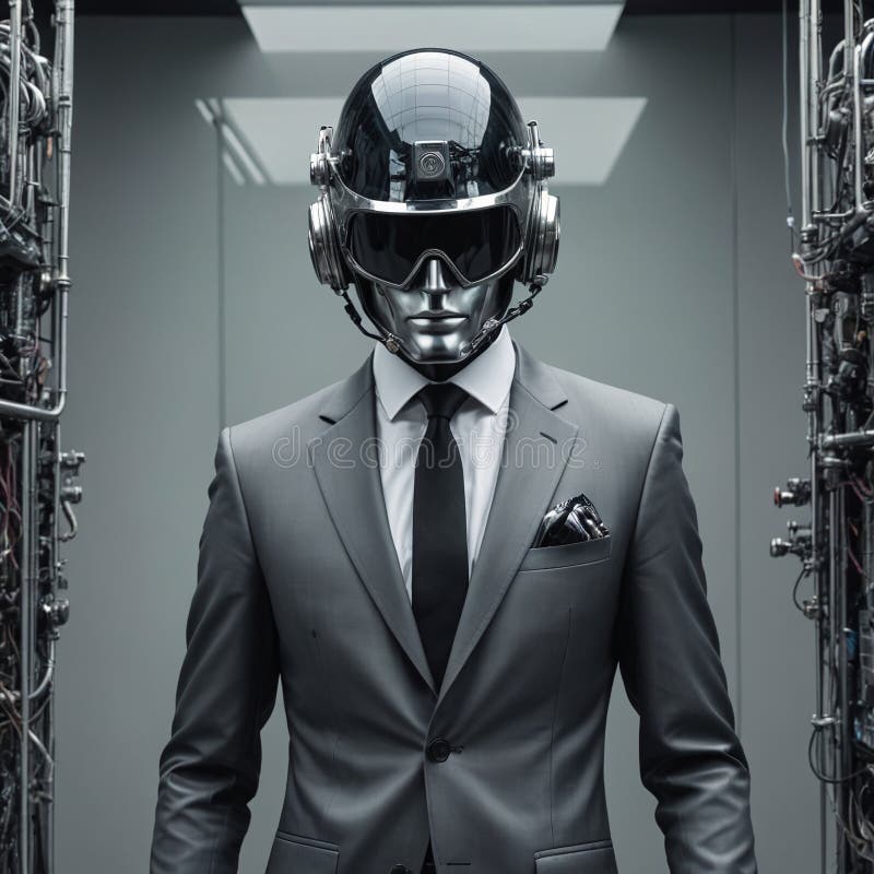 Future Man in Futuristic Helmet, Cyberpunk Sci-fi Art Stock ...