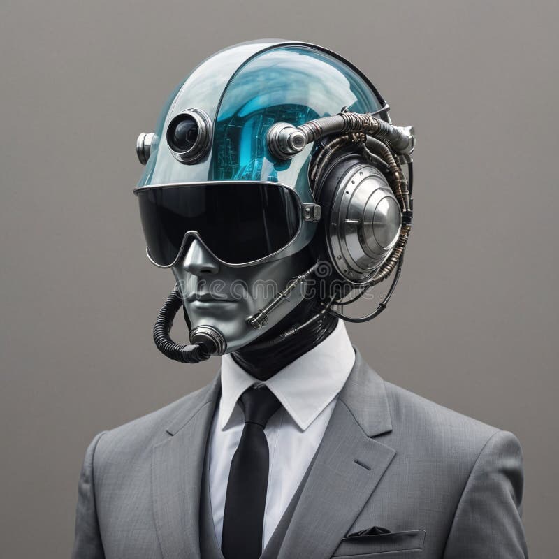 Future Fusion Cyberpunk Surrealism with Man in Suit and Helmet Stock ...