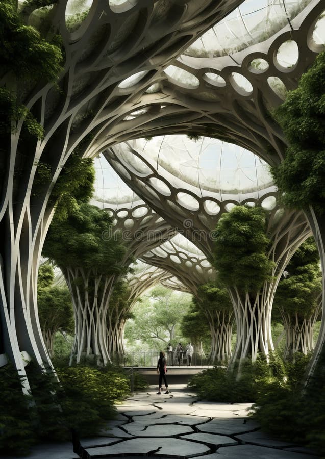 Future or Futuristic Garden with Big Trees Like the Sculptures Stock ...