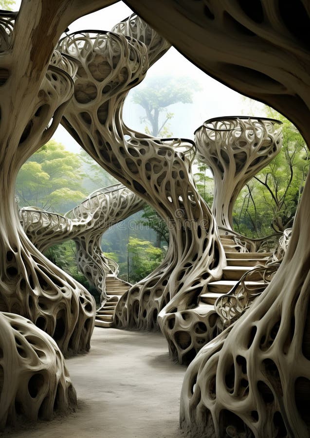 Future or Futuristic Garden with Big Trees Like the Sculptures Stock ...