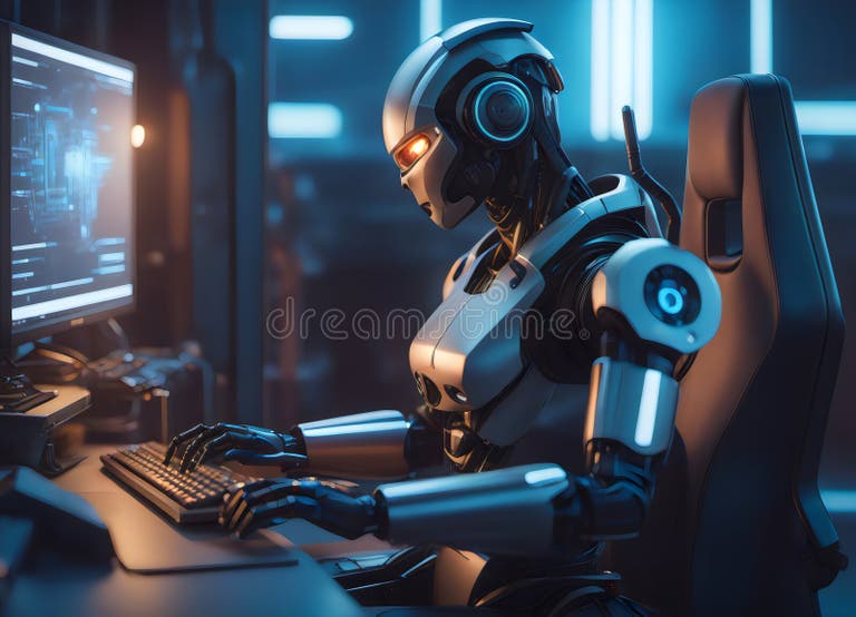 The Future of Futuristic Robotics and Computer Programming Concept. Generative AI Stock ...