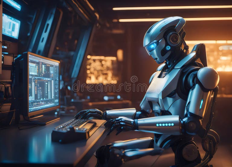 The Future of Futuristic Robotics and Computer Programming Concept. Generative AI Stock ...