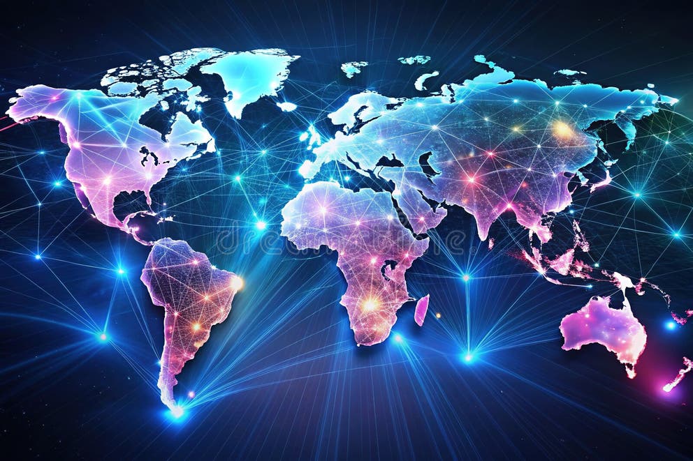 Future of Global Connectivity a Glowing Interactive World Map ...