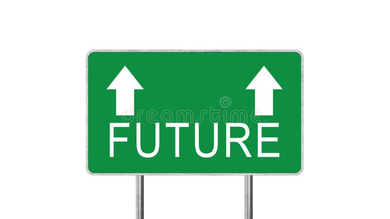Future Green Road Sign with Direction Arrow Isolated on White ...