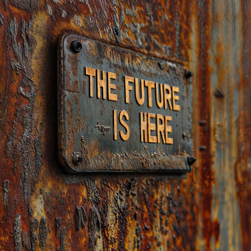 The Future is Here Text on Rusty Metal Surface Stock Illustration ...