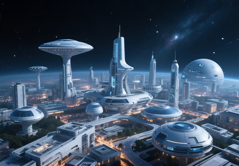 Future High-tech Extraterrestrial Base Cities in Outer Space Stock ...