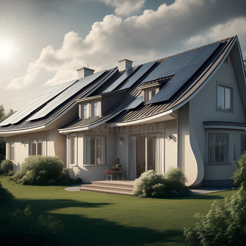 Future Home with Solar Power Stock Photo - Image of porch, building ...