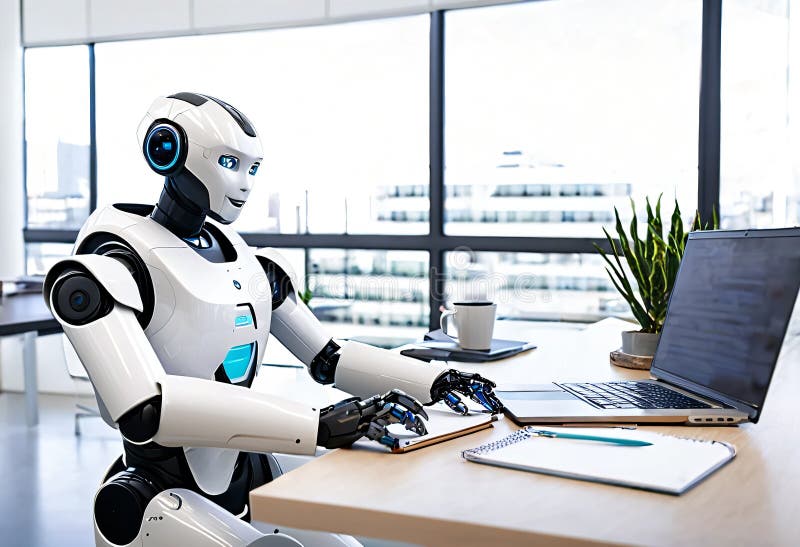 Future Humanoid Robot Doing Office Work Stock Illustration ...