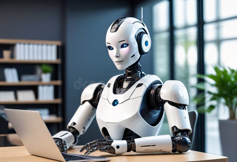 Future Humanoid Robot Doing Office Work Stock Illustration ...