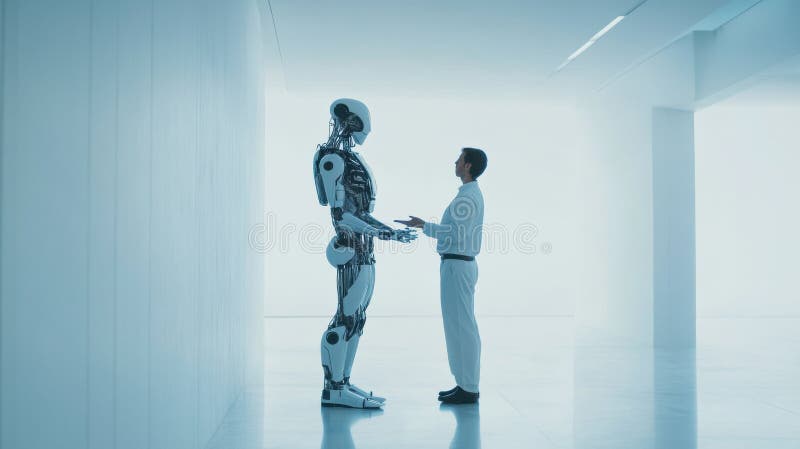 Future Interaction, Human and Robot in Modern Minimalist Space ...