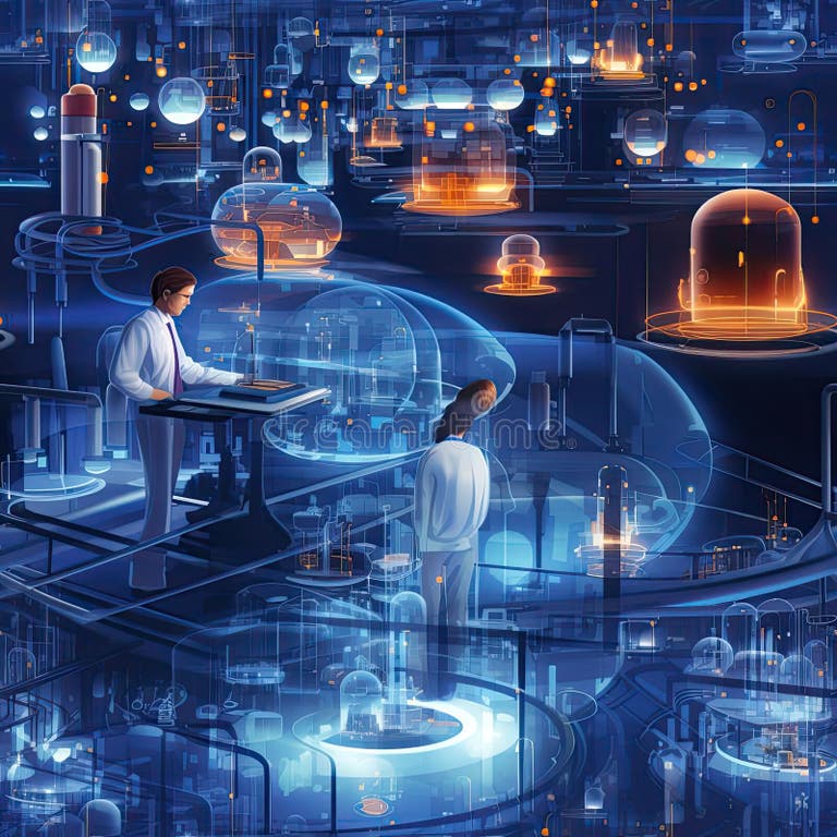 Future Lab with People Working in Illuminated Landscapes (tiled Stock ...