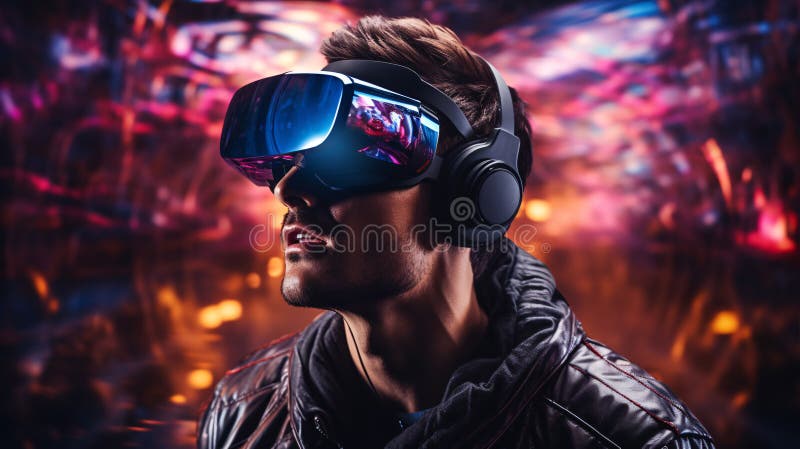 Future Lifestyle in the Metaverse Man Using Virtual Reality VR Goggle ...