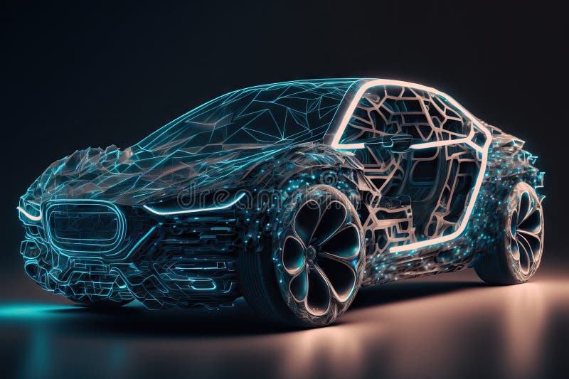 Future Looking Vehicle with a Wireframe Intersection and a Digital User ...